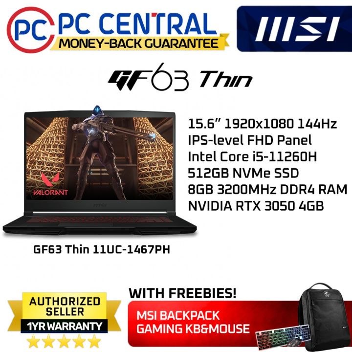 MSI GF63 Thin (GF63 11UC-1467PH) Gaming Laptop | Intel i5-11260H (6 ...