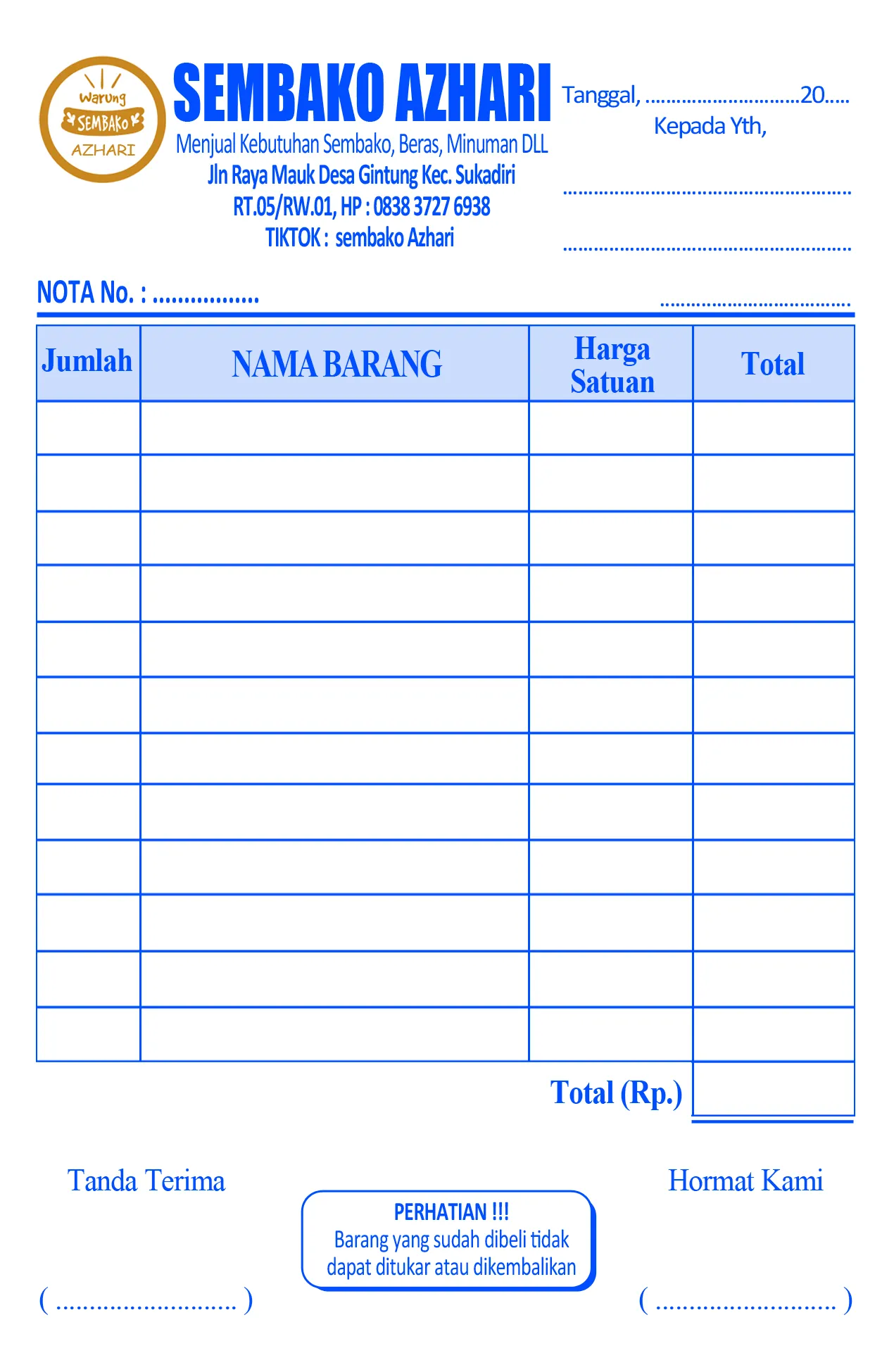 Cetak Nota Custom 1/4 Folio | Nota Toko Sembako| Nota Keren | Nota Unik ...
