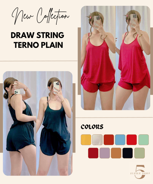 Draw String Terno Plain Pambahay For Women Cotton Spandex Fabric Fit ...