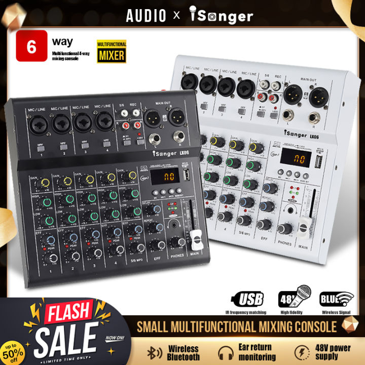 isonger 6 Channel Sound Mixer Lomeho Wireless Audio Mixing Console 48V ...