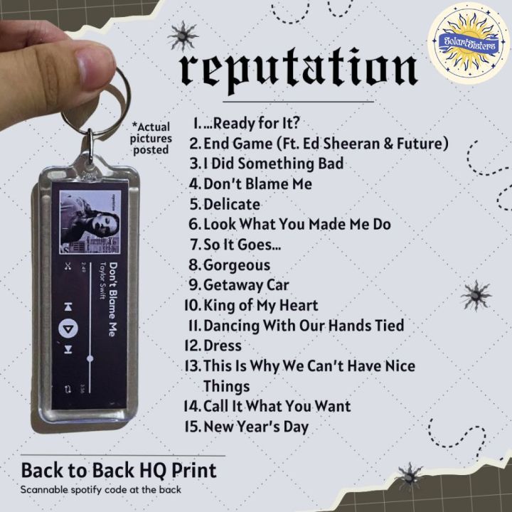 Taylor Swift (REPUTATION ERA) Spotify Songs Albums B2B Acrylic Keychain ...