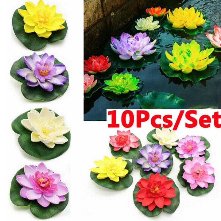 10x 10cm Plastic Artificial Lotus Flower Water Lily Floating Pool ...