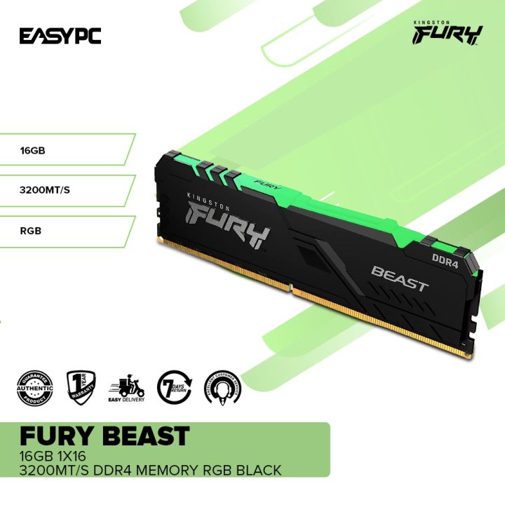 EasyPC | Kingston Fury Beast 16GB 1x16 3200MT/s Ddr4 Memory RGB Black Ram for Desktop PC | Lazada PH