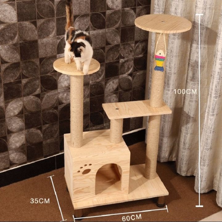 Wooden Cat Tree Cat Condo Bed Scratcher House Cat Tower Hammock Cat