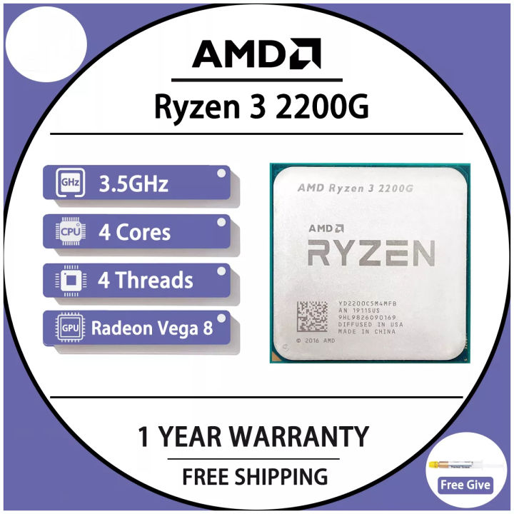 AMD Ryzen 3 2200G R3 2200G 3.5GHz Quad-Core Quad-Thread CPU Processor ...