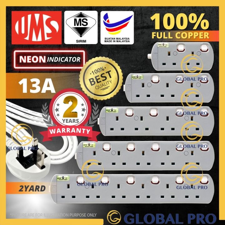 UMS 13A 2 Yard Trailing Extension Electric Power Portable Socket w Neon ...