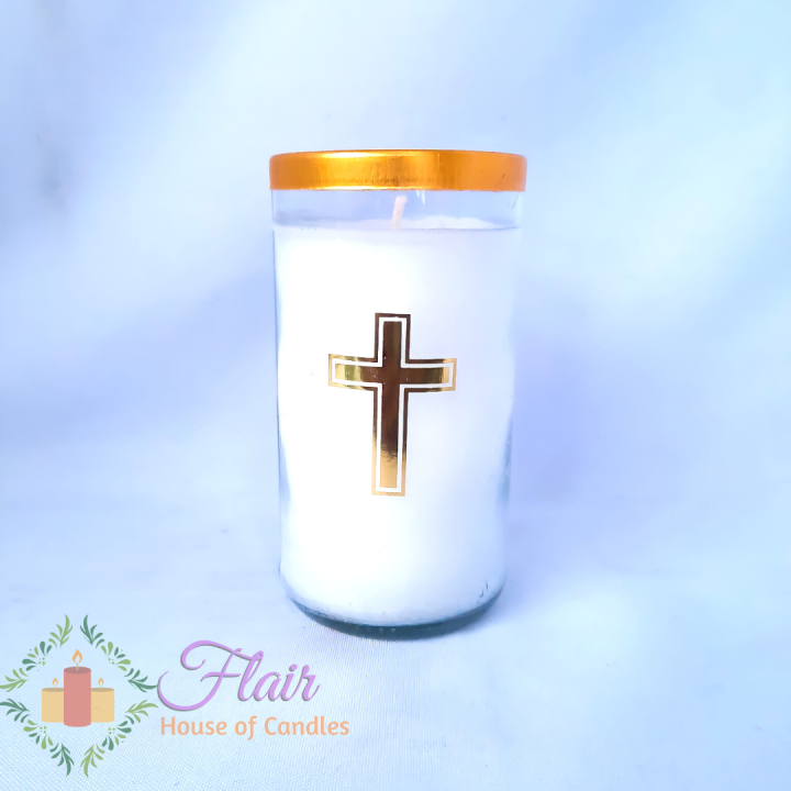 Flair SG Small Glass Candle Gold with Colored Lid and Cross Smokeless ...