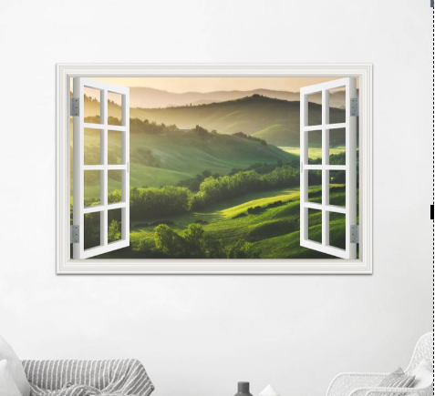 Custom Nature Landscape 3D Window View Grassland Mountain Living Room ...
