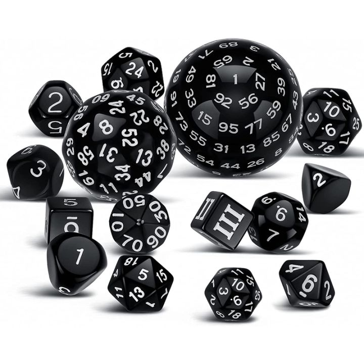 15Pieces Complete Polyhedral DND Dice Set D3-D100 Spherical RPG Dice ...