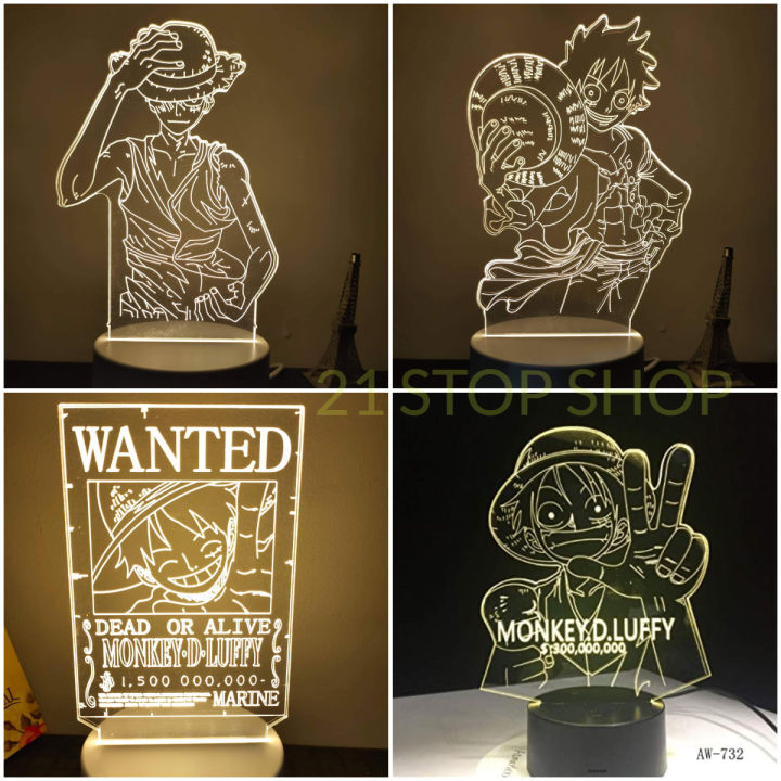 Anime One Piece Luffy 3D Acrylic LED Lamp [single/7 colors/16 colors ...