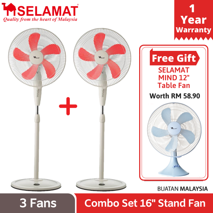 SELAMAT Stand Fan Combo Set (2 unit 16 Inch Stand Fan) + (FREE 12 Inch Table Fan) Kipas Berdiri ...