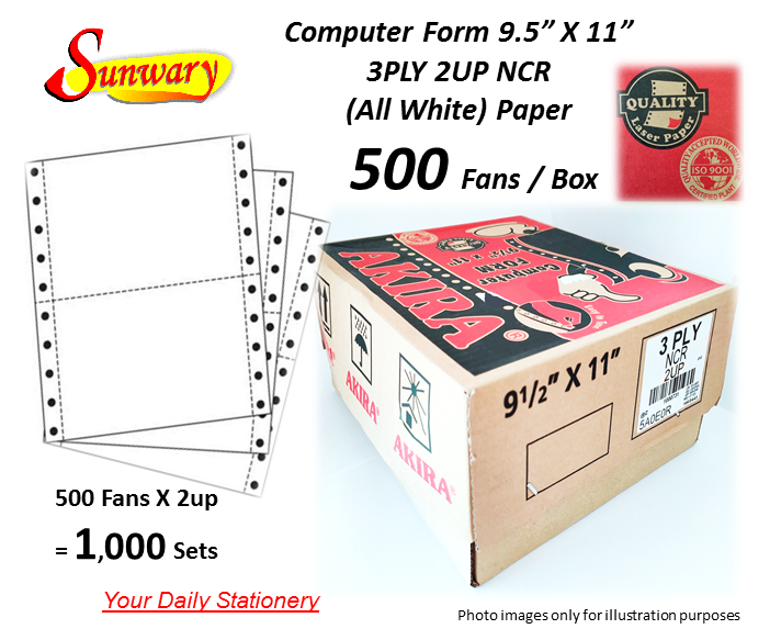 Computer Form 9.5" x 11" 3ply 2up NCR Paper - All White Paper (500 Fans ...