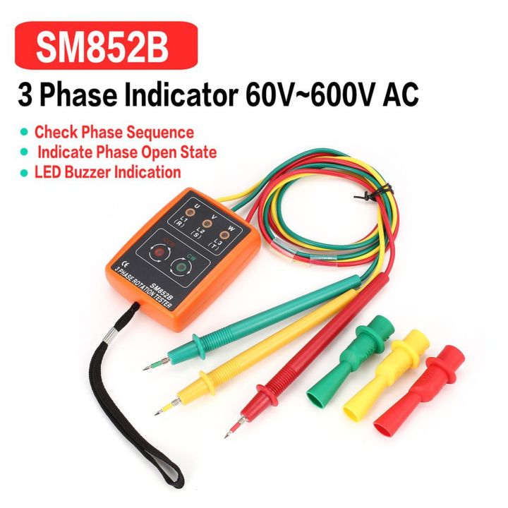WLLW SM852B 3 Phase Rotation Tester 60V-600V AC Digital Phase Indicator ...