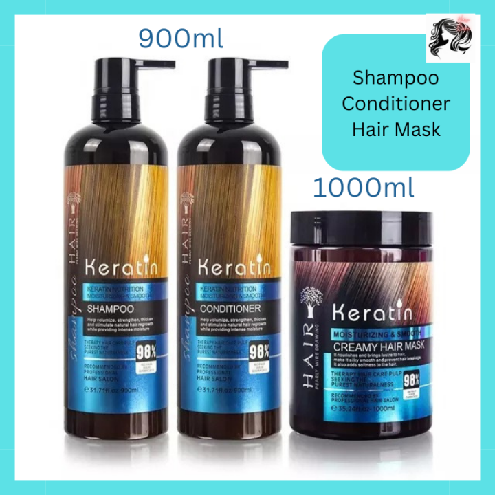 Hair Keratin Shampoo Conditioner Moisturizing Smooth Creamy Hair Mask Rambut Saloon Conditioner ...
