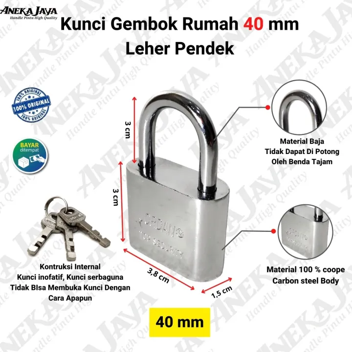 Kunci Gembok 40 mm ORIGINAL Pintu Rumah Pagar / Leher Pendek / Gembok ...