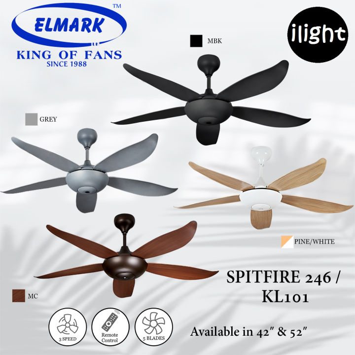 Elmark Spitfire246 42 / 52 Inch AC Motor 3 Speed Remote Control Ceiling ...