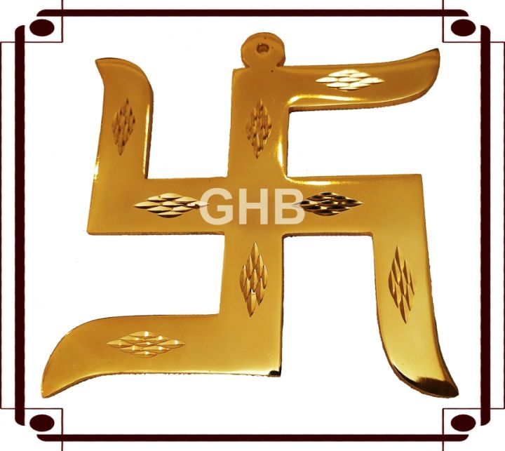 GHB Auspicious Symbol Swastika Pure Brass with Cut Design for Wall or ...
