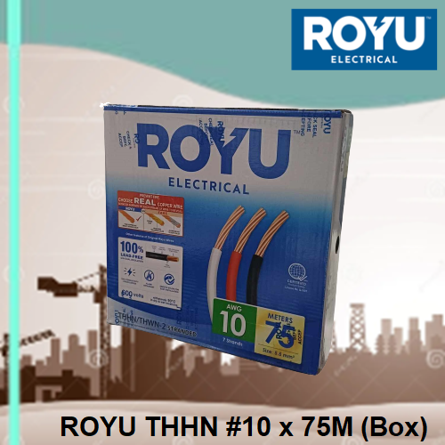 ROYU THHN WIRE #10 (5.5mm square) 75 meters per box (ORIGINAL) | Lazada PH