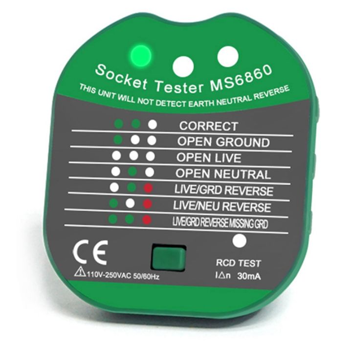 Socket Tester Voltage 30mA RCD Leakage Test Smart Detector Zero Line ...