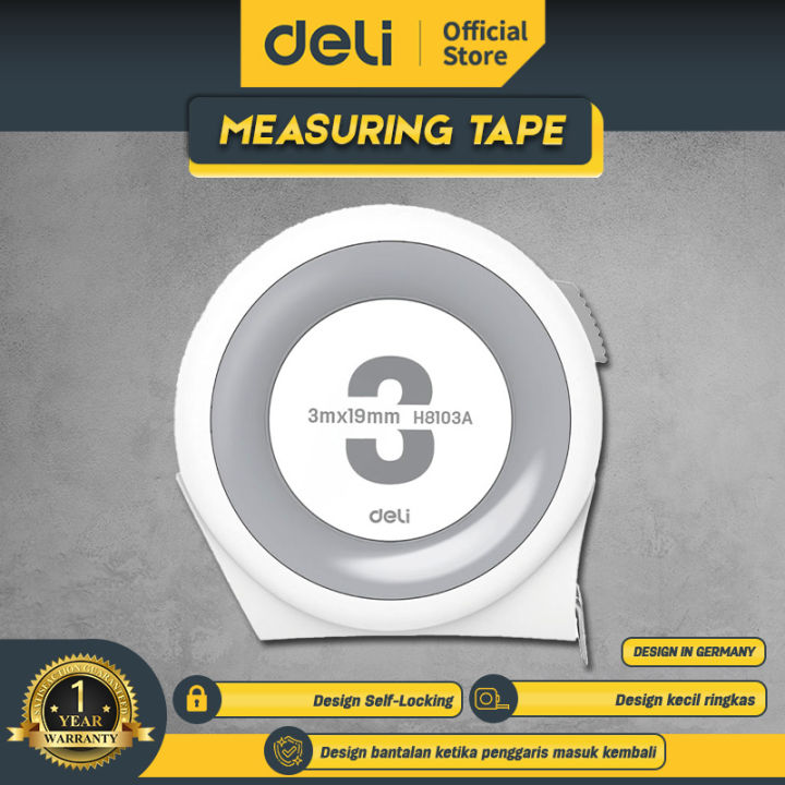 Deli White Tape Measure/ Meteran Tukang Putih 3-5M Kunci Manual H810XA ...