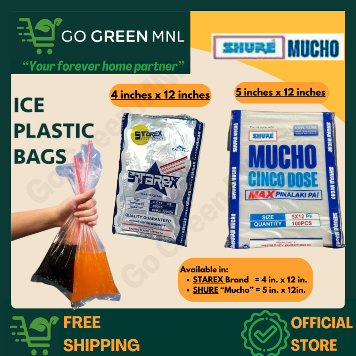 100pcs ICE BAG 4"x 12" & 5" x 12" Mucho Cinco Dose YELO PLASTIC SHURE ...