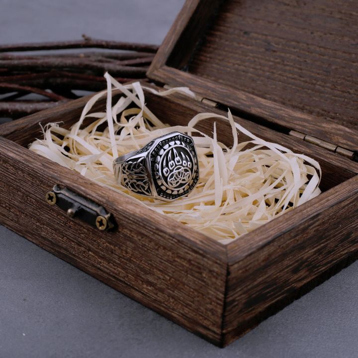 Chengjiao Nordic Viking Warriors Amulet Rune Bear Claw Ring Classic Men ...