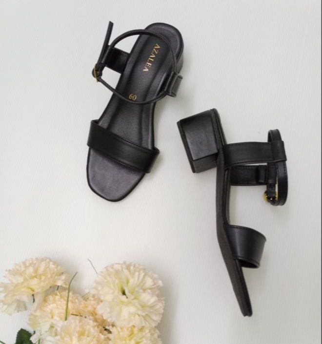 Azalea Duty All Black Leather Sandals 1.5 inches Black Heels Sandals ...