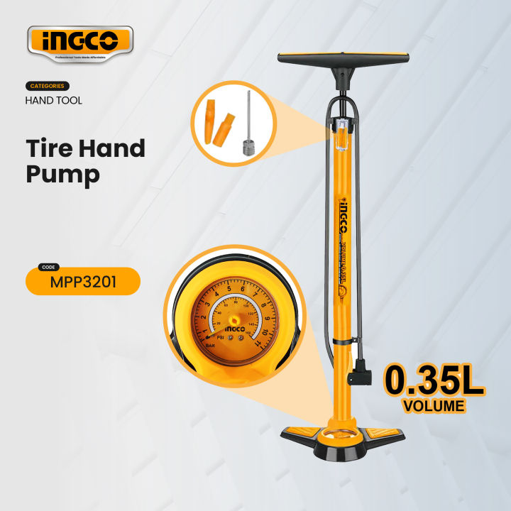 Ingco 32 x 580mm Bicycle Tire Hand Pump Inflator with Anti-slip Foot ...