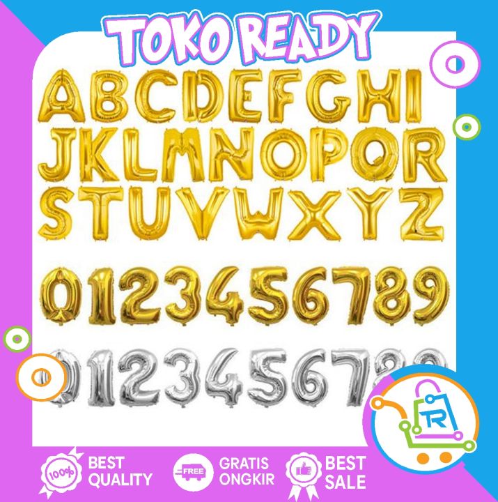 TR Balon Huruf Angka 40cm Satuan / Balon Alphabet A-Z Balon Gold R941 ...