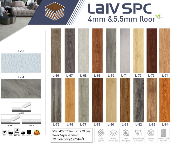 Lantai SPC Flooring LAIV Klik Sistem TANPA LEM (1 box isi 10 lembar / 2,2 m2) | Lazada Indonesia