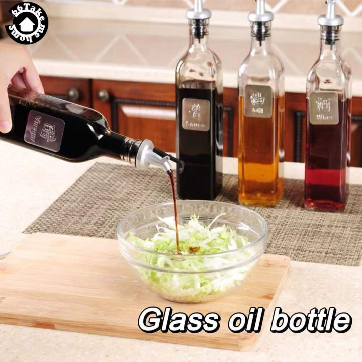 Glass oil Pot Leak-Proof Seasoning Oil Bottle 500ML square seasoning ...
