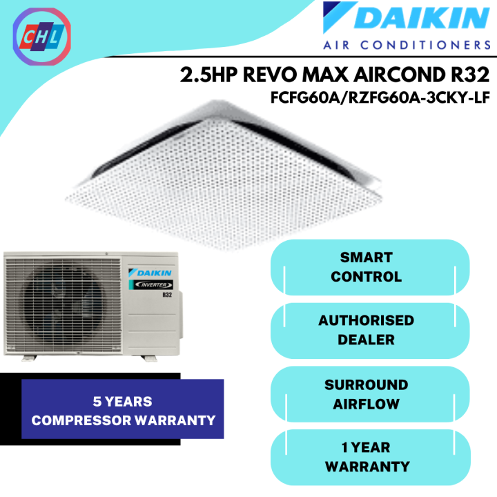 DAIKIN 2.5HP PREMIUM CASSETTE REVO MAX [INVERTER] FCFG60A/RZFG60A-3CKY ...