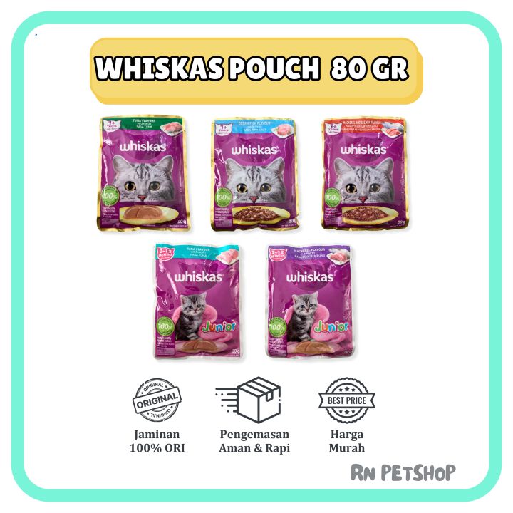 WHISKAS POUCH 80gr Adult & Junior Wet Food Makanan Kucing Basah Tuna ...