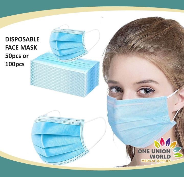 DISPOSABLE FACEMASK 3 PLY FACEMASK (100pcs or 50pcs) (Blue, Pink, Black ...