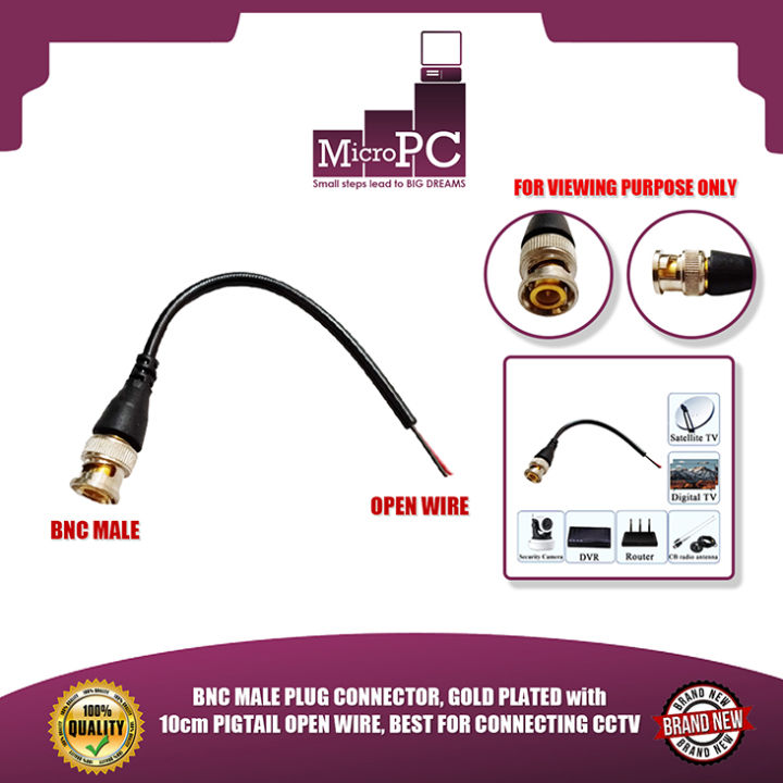 MICRO PC BNC MALE PLUG CONNECTOR, GOLD PLATED with 10cm PIGTAIL OPEN WIRE, BEST FOR CONNECTING ...