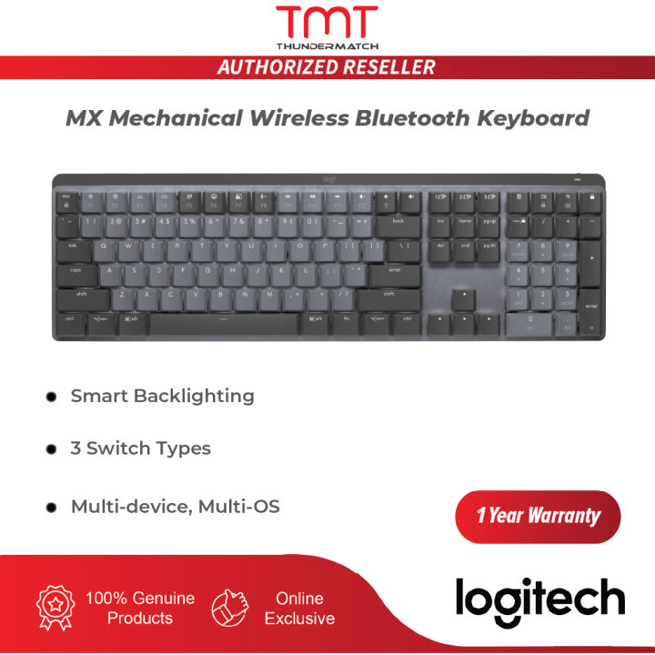 Logitech MX Mechanical Wireless Illuminated Performance Keyboard, Tactile Quiet Switches ...