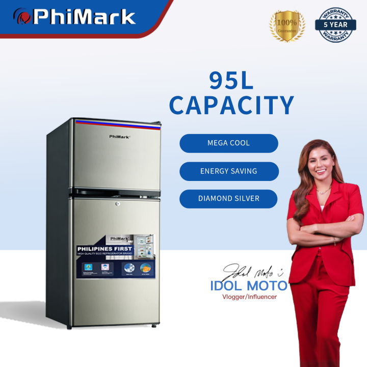 PhiMark 95L 5 cu ft. Two Door Diamond Silver Direct Cool Refrigerator ...