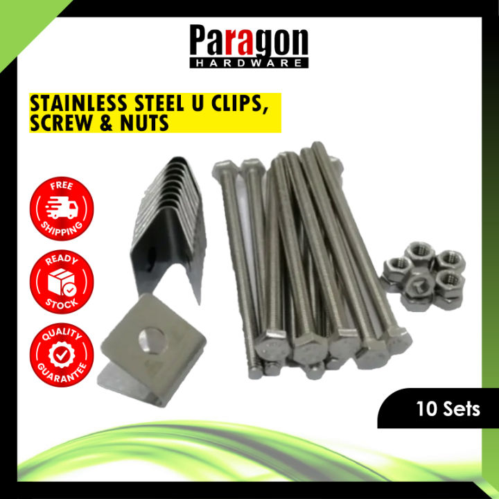 (10 SETS) STAINLESS STEEL U CLIPS, SCREW & NUTS FOR ROLL TOP FENCE ...
