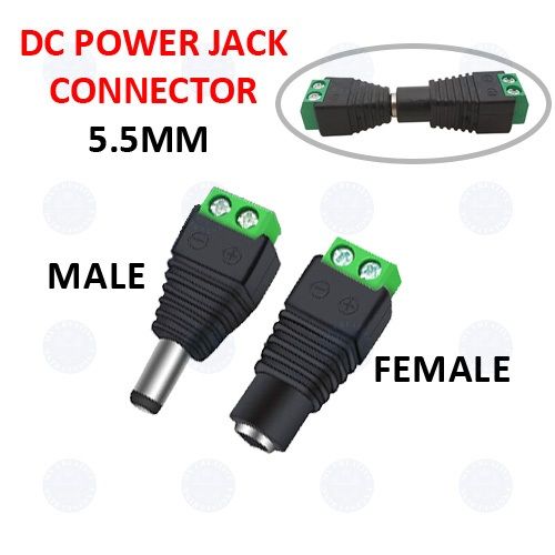 DC Power Jack Adapter Connector Male Female Plug Cable Screw 2.1mm × 5 ...