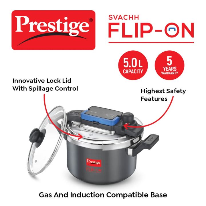 Prestige Clip-On/Flip- On Hard Anodised Pressure Cooker- 5 Litres | Lazada