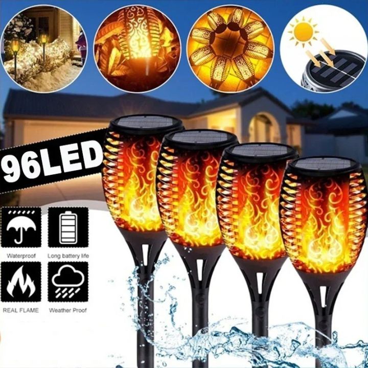 Lampu Taman Obor Solar LED Lampu Model Obor Tenaga Surya Flame Light ...