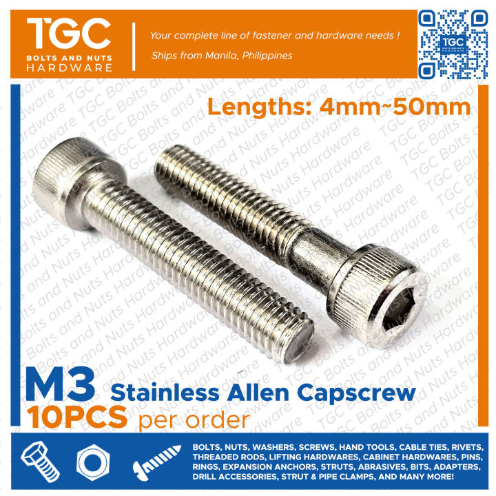 TGC 10PCS M3 ( 3MM ) Stainless Allen Cap or SS Allen Capscrew or SS ...