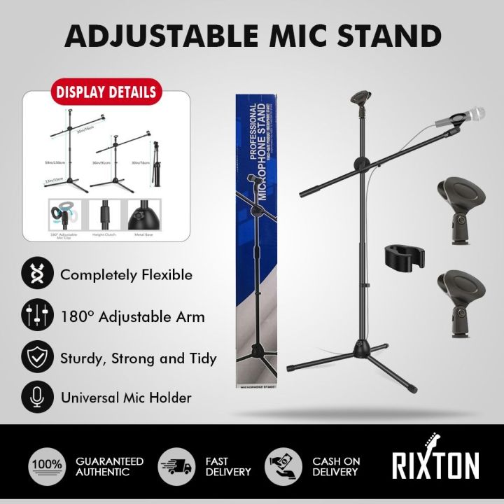 RIXTON Portable Microphone Stand Heavy Duty Adjustable Collapsible ...