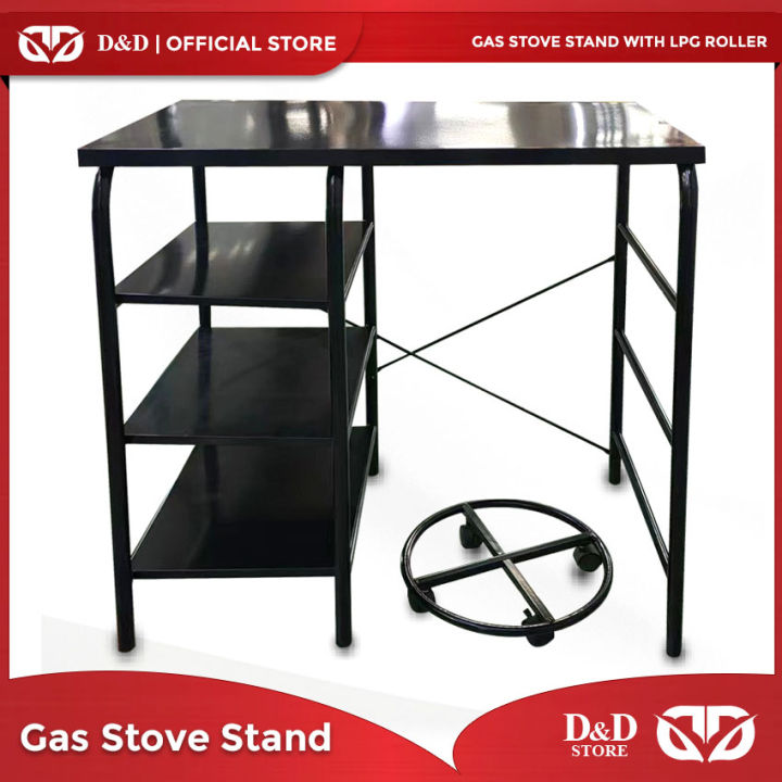 D&D | Gas Stove Stand with LPG Roller 3-Tier Shelves Kitchen Table ...