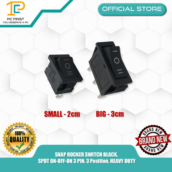 SNAP ROCKER SWITCH BLACK, SPDT ON-OFF-ON 3 PIN, 3 Position, HEAVY DUTY ...