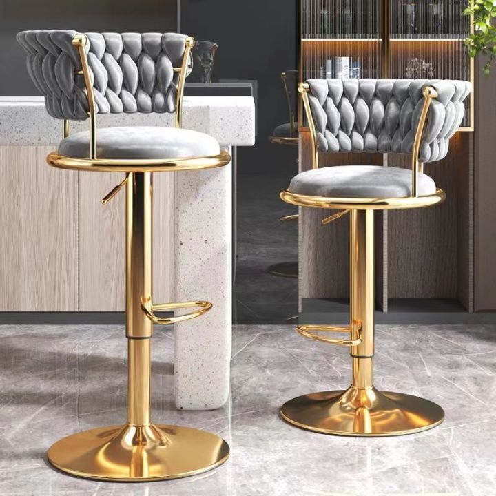 High Stool Bar Chair Light Luxury Gold Swivel Rotate Lifting Adjustable ...