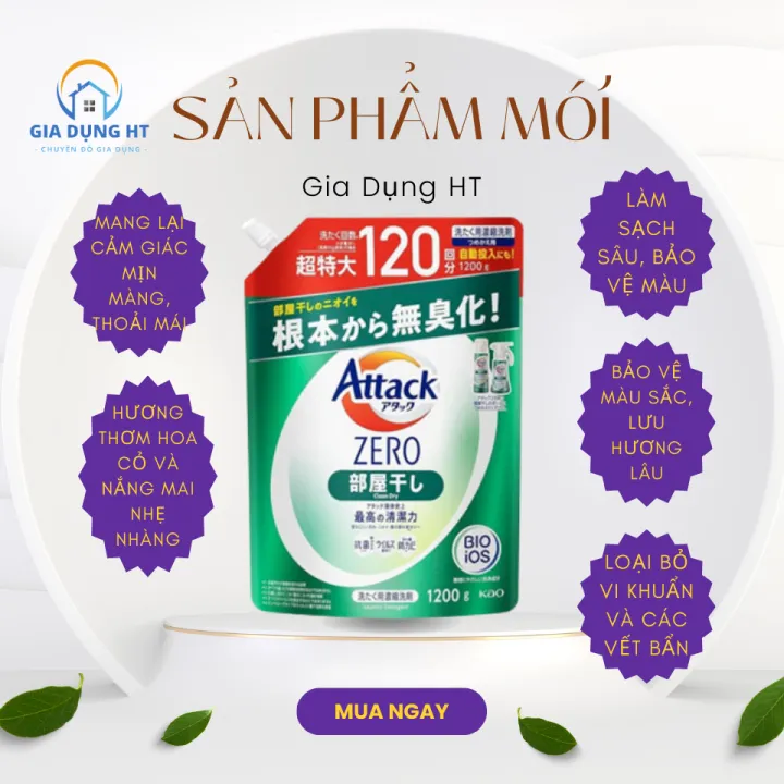 NƯỚC GIẶT KAO ATTACK ZERO HƯƠNG NẮNG MAI 1200ML -hàng Nhật nội địa | Lazada.vn