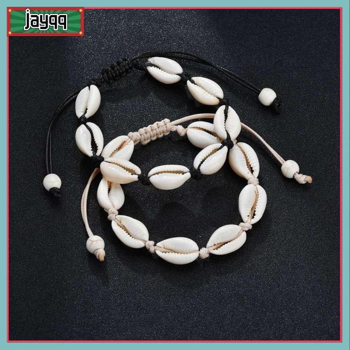 JAYQQ ร้อน ซัมเมอร์ บีช ผู้หญิง ผู้หญิง โบฮีเมียน หอยสังข์ สร้อยข้อมือเปลือกหอยธรรมชาติ Boho ...