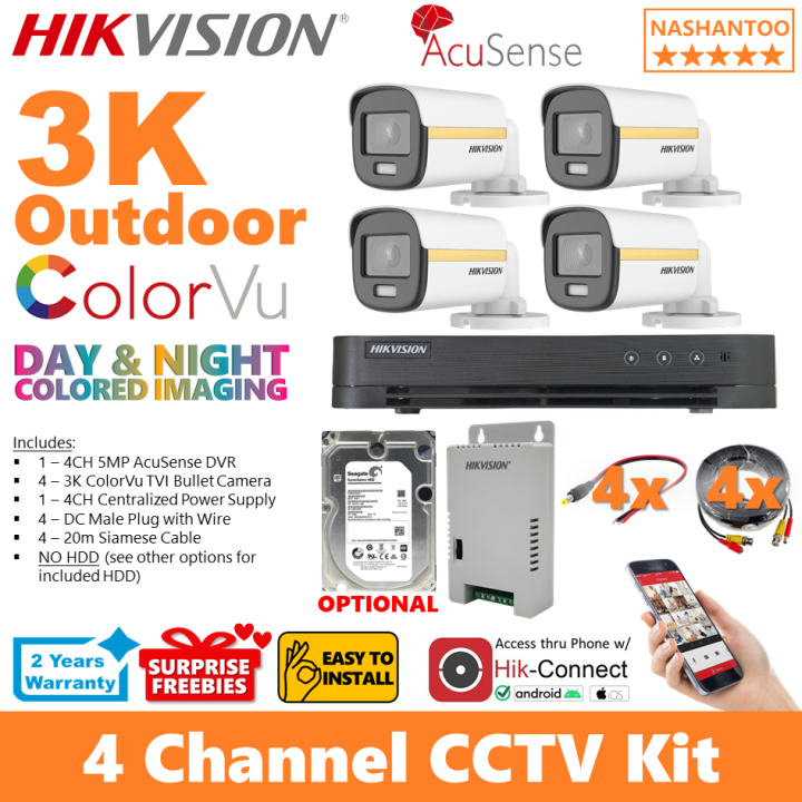 HIKVISION 4Ch 3K(New 5MP 16:9) 4Cameras AcuSense ColorVu TVI Outdoor ...