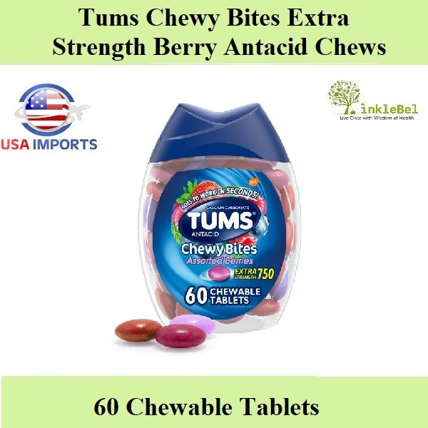 Tums Chewy Bites Extra Strength Berry Antacid Chews, 32/60 BItes ...
